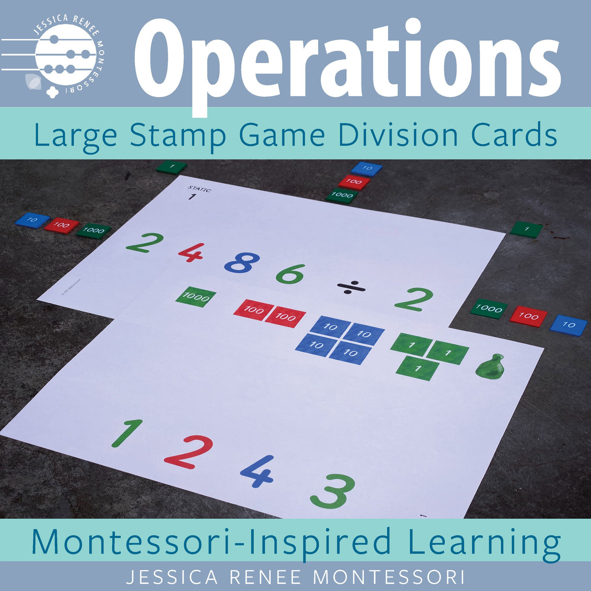 Montessori Math 4-Digit Stamp Game Division with Large Cards – JRMontessori