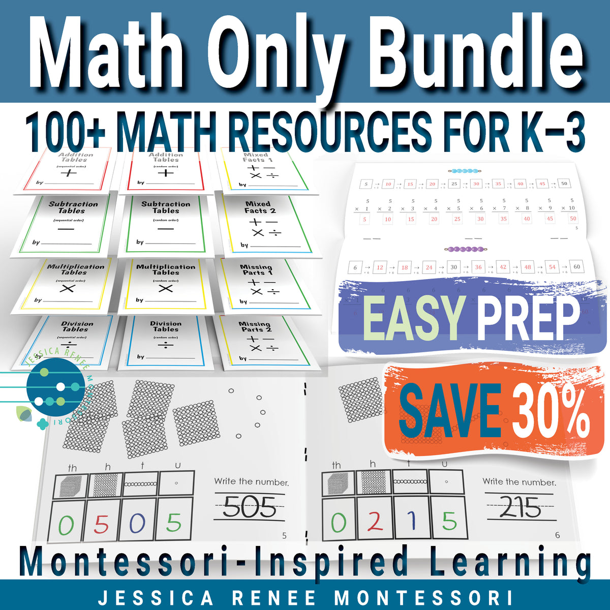 Montessori Math Materials Bundle: Multiplication Facts, Golden Beads ...