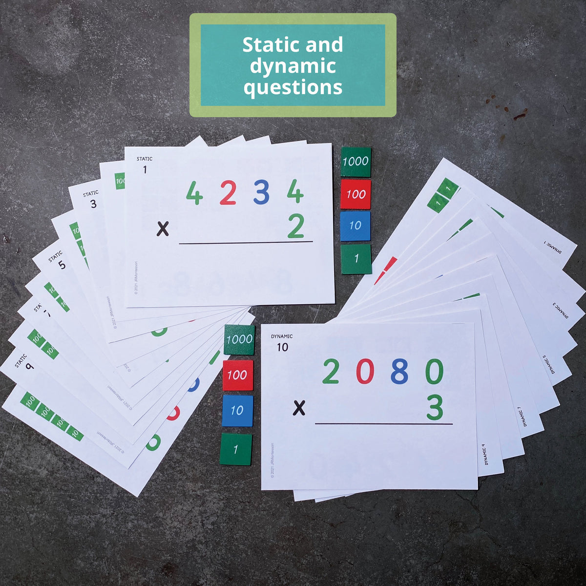 Montessori Math 4-Digit Stamp Game Multiplication with Small Cards ...