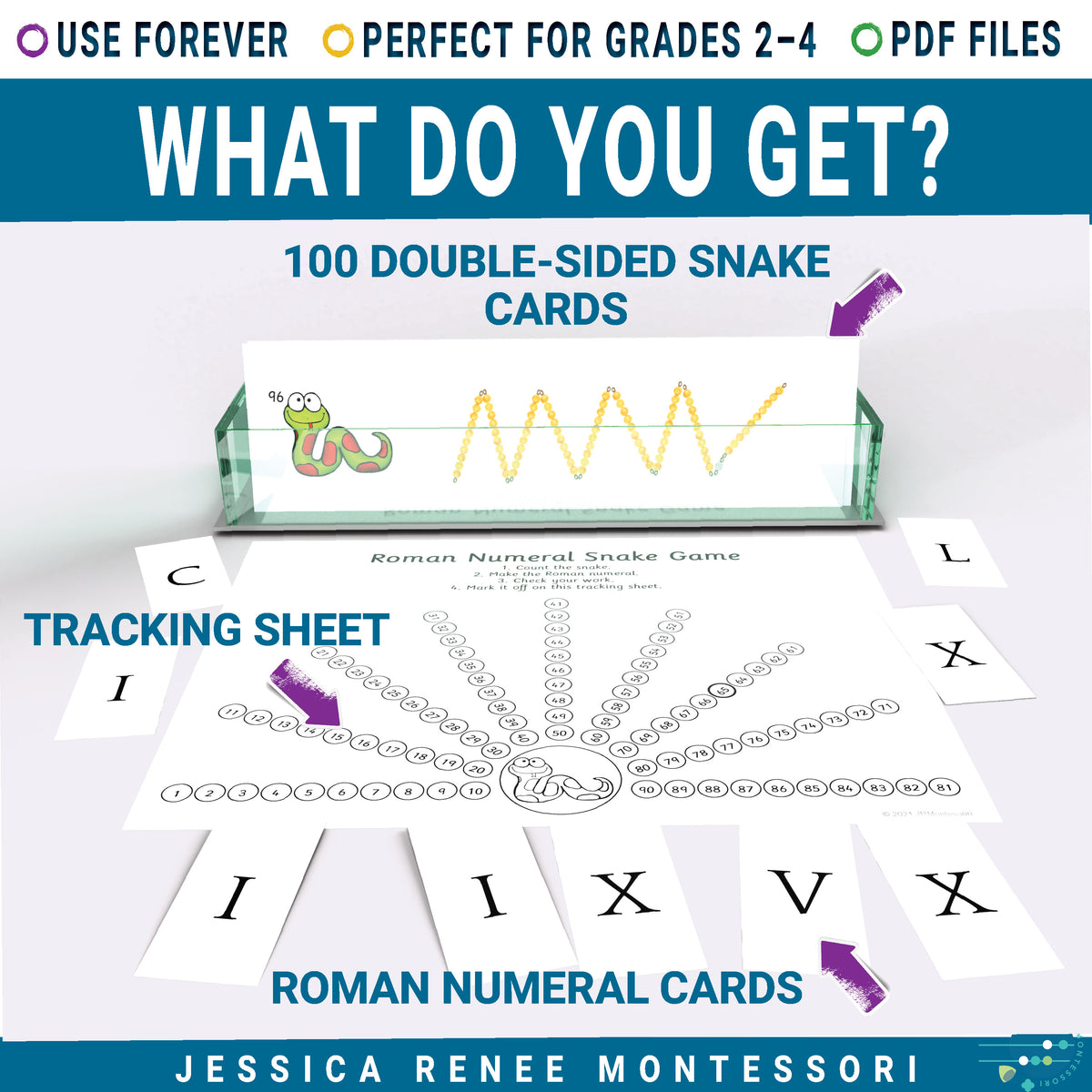 Montessori Snake Game: Roman Numerals 1-100, Addition & Subtraction wi ...