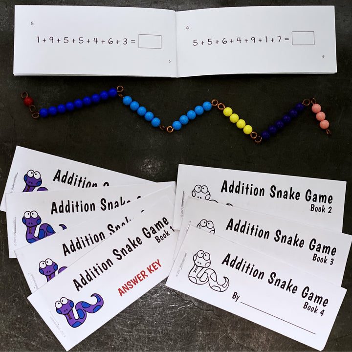 Montessori Math Addition and Subtraction Snake Game Booklets for Facts ...