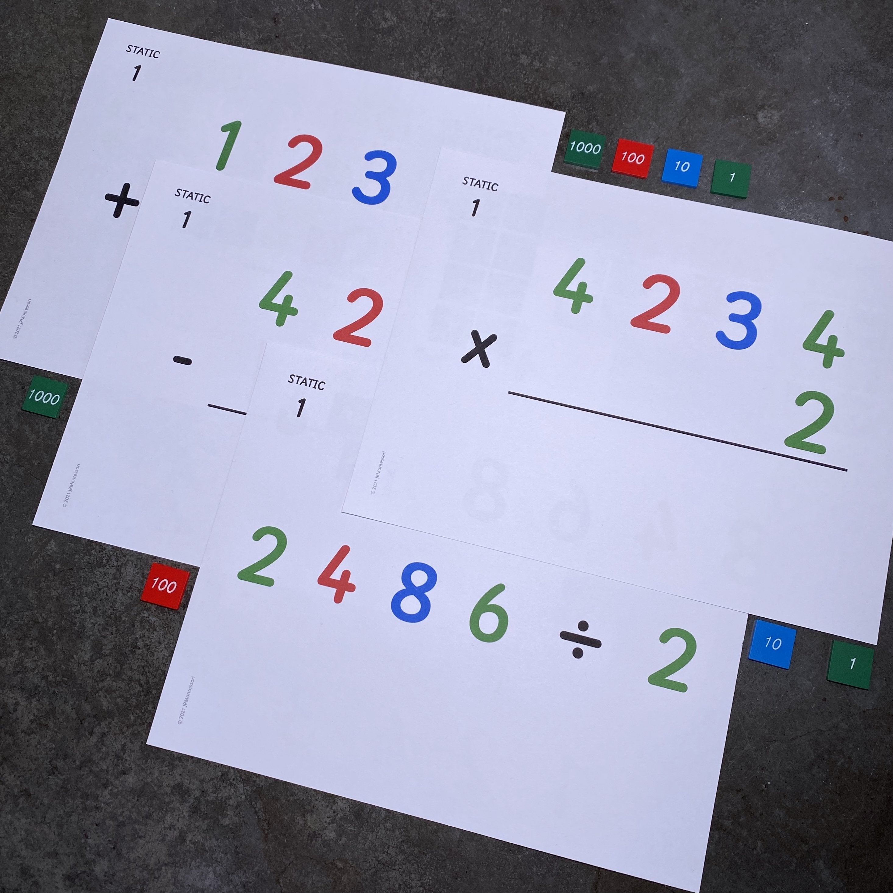 Montessori Math Stamp Game Operations Cards Bundle (Large Cards ...