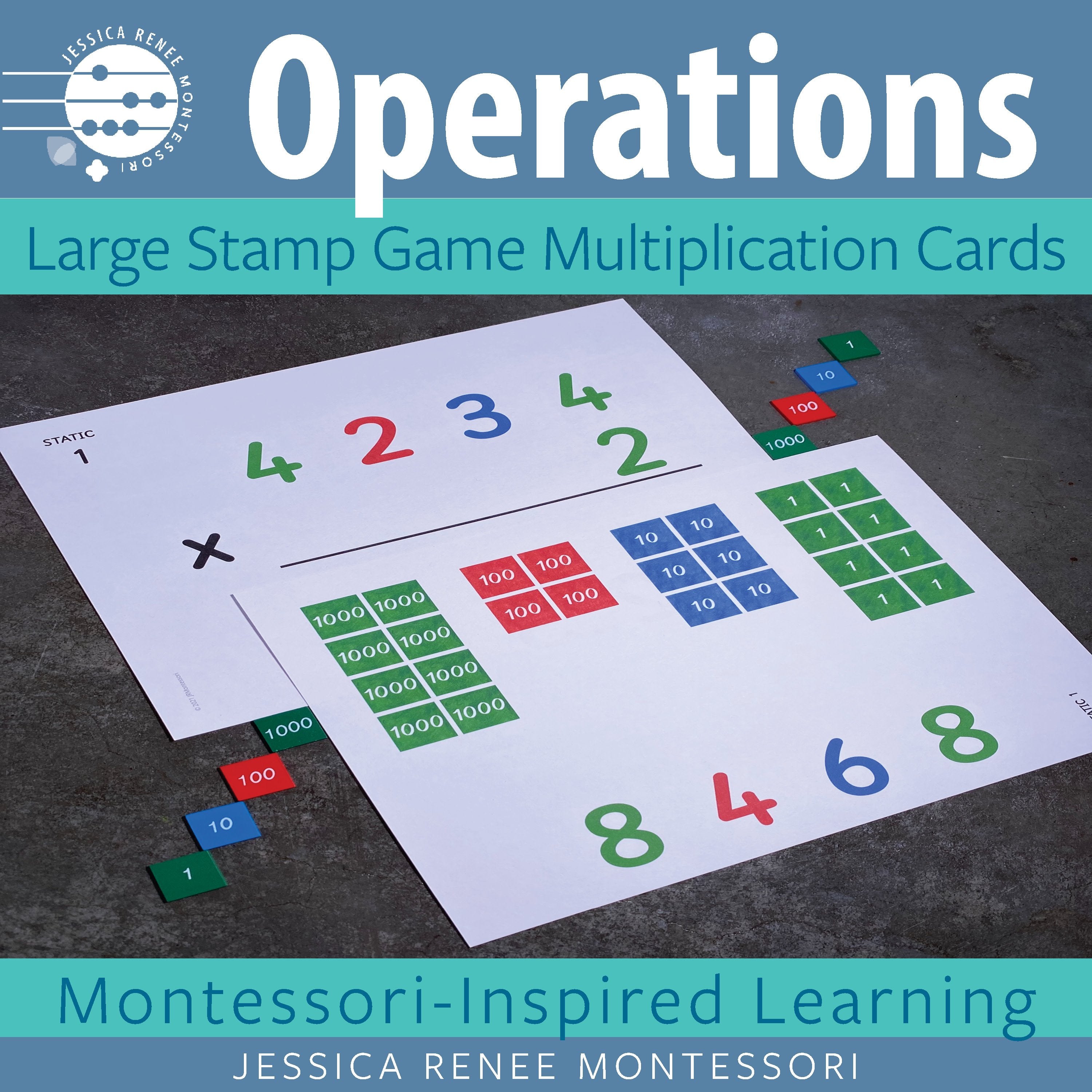 Montessori Math 4-Digit Stamp Game Multiplication with Large Cards ...