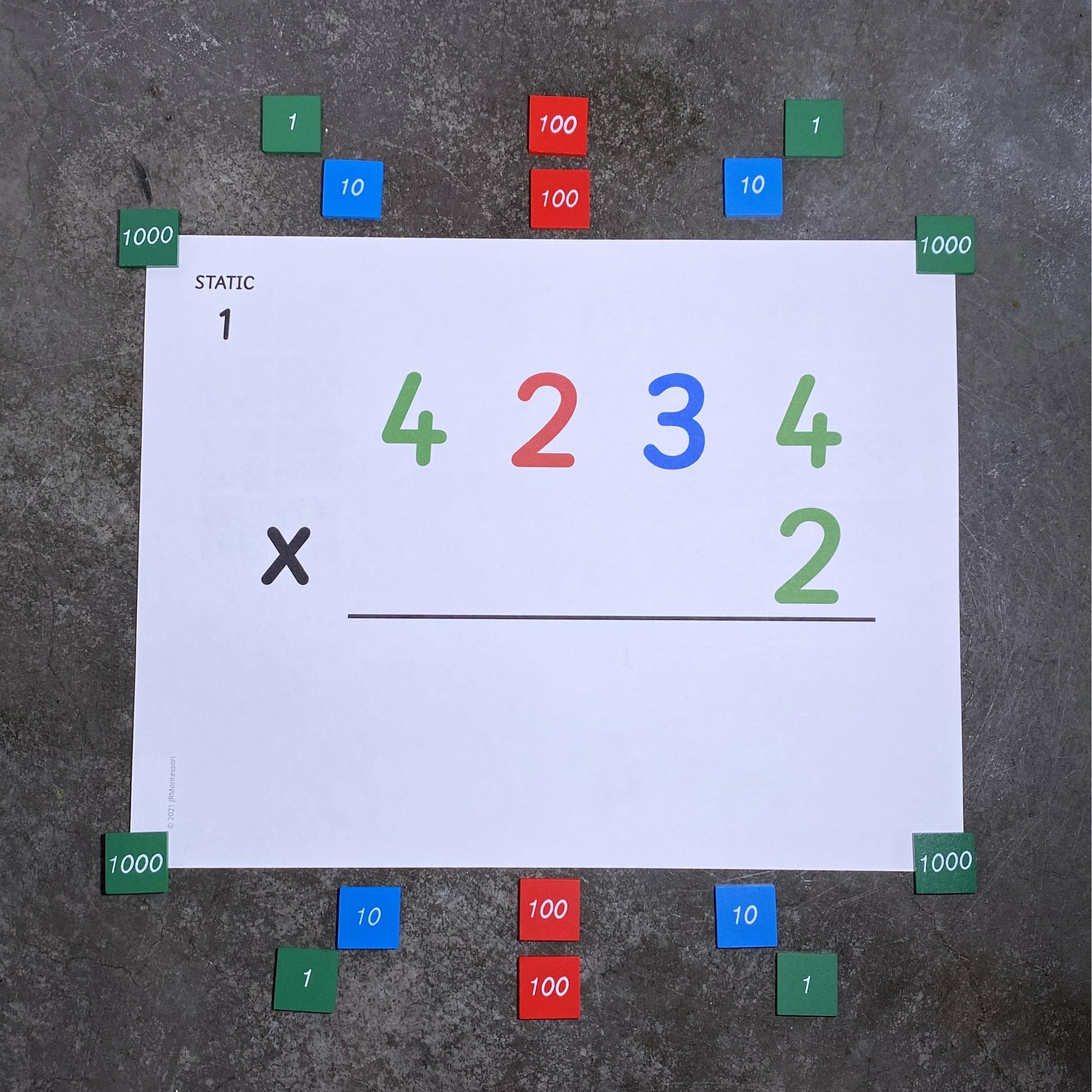 Montessori Math 4-Digit Stamp Game Multiplication with Large Cards ...