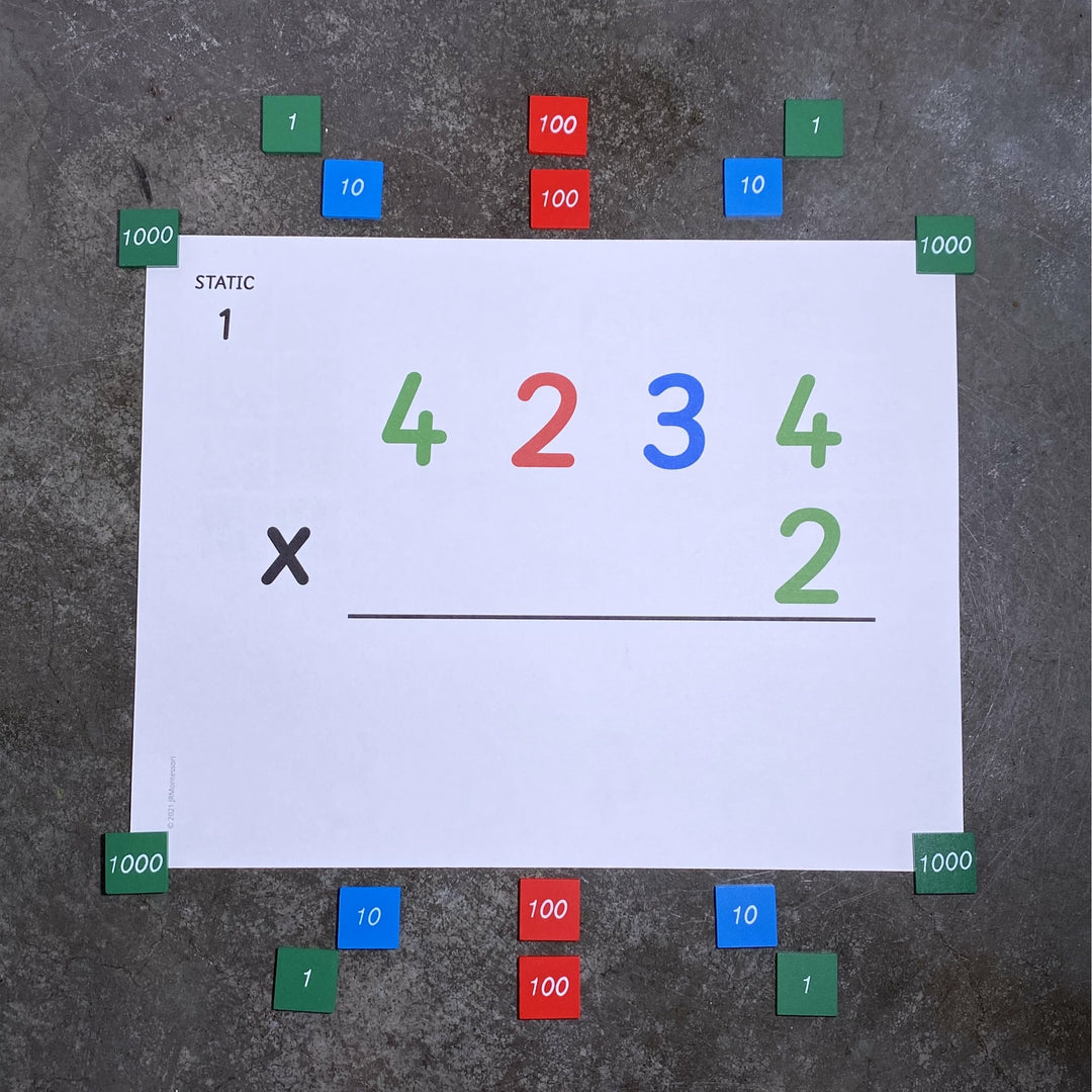 Montessori Math 4-Digit Stamp Game Multiplication with Large Cards ...