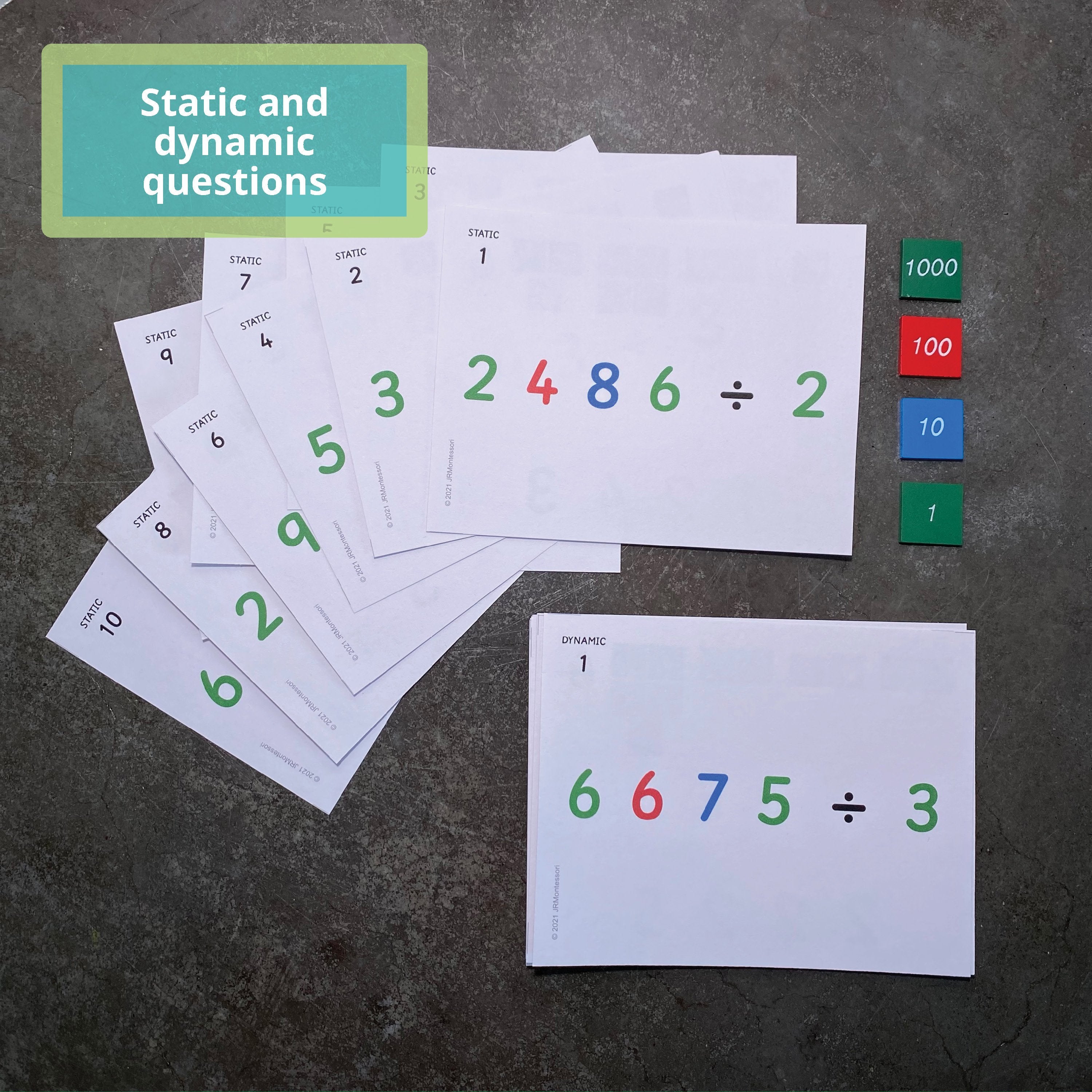 Montessori Math 4-Digit Stamp Game Division with Small Cards – JRMontessori