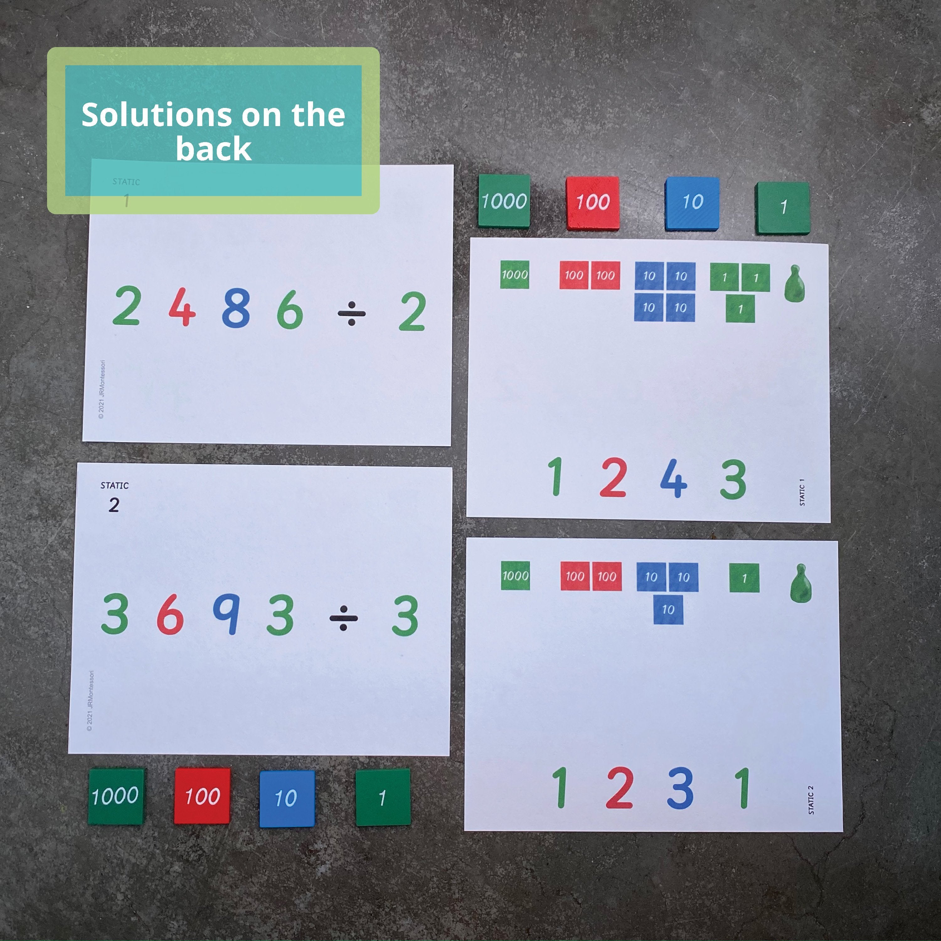 Montessori Math 4-Digit Stamp Game Division with Small Cards – JRMontessori