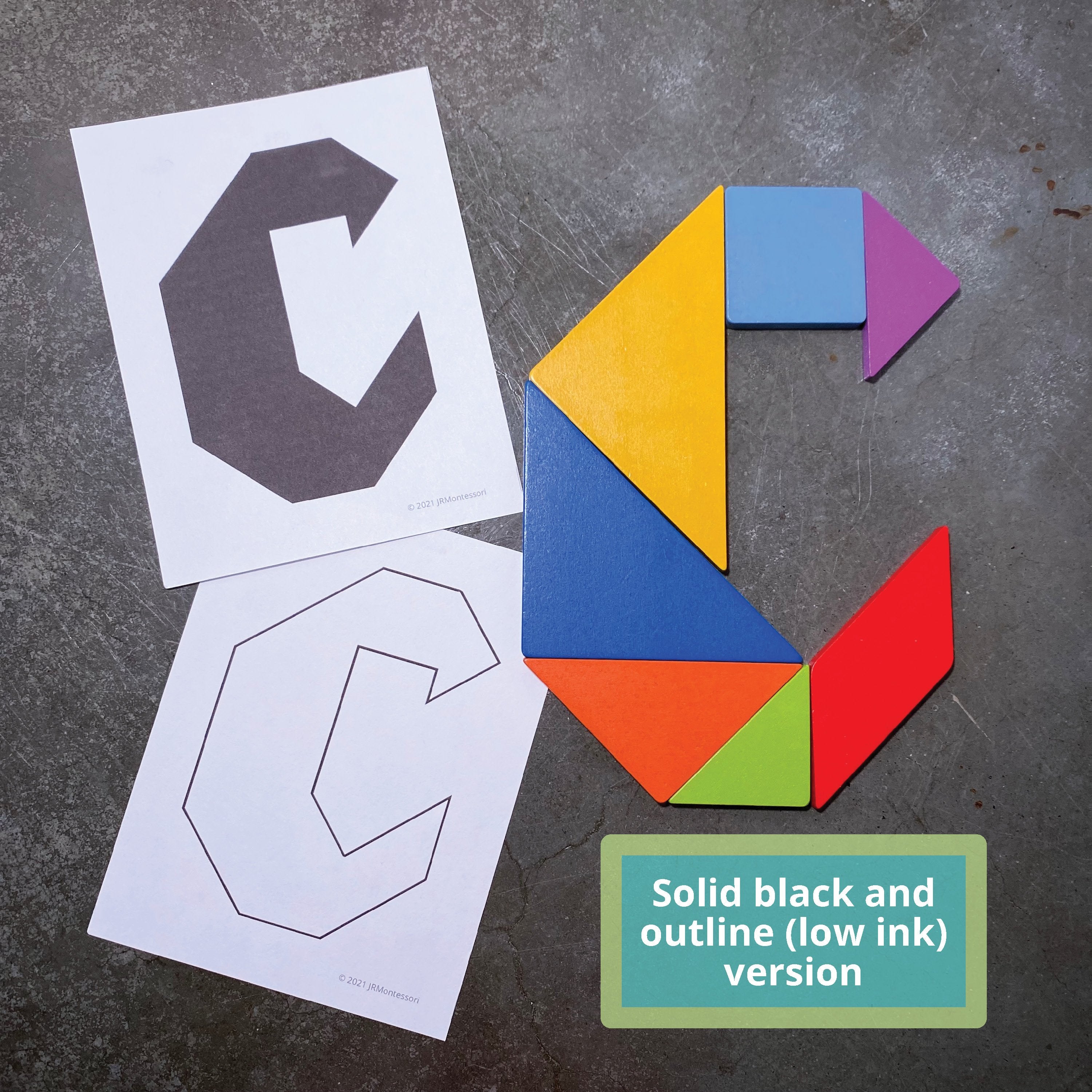Tangram Task Cards with Alphabet Puzzles – JRMontessori